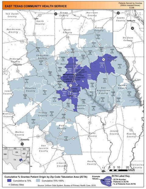 UDS Service Area Map | East Texas Community Health Services