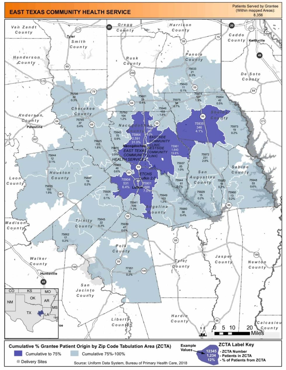 UDS Service Area Map | East Texas Community Health Services